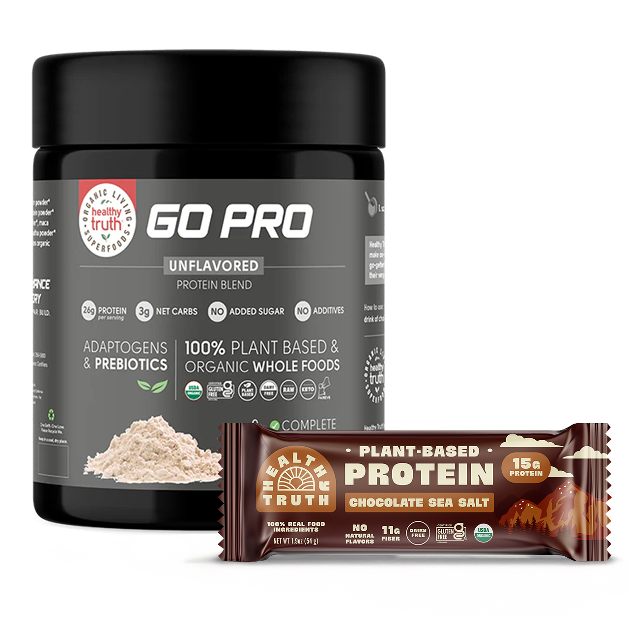 Protein Powder (Unflavored) & Protein Bar (Chocolate Sea Salt) Bundle – Healthy Truth
